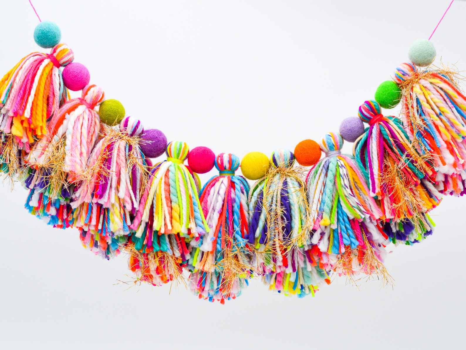 Tassel Garland Yarn Tassels Rainbow Tassels Felt Ball - Etsy
