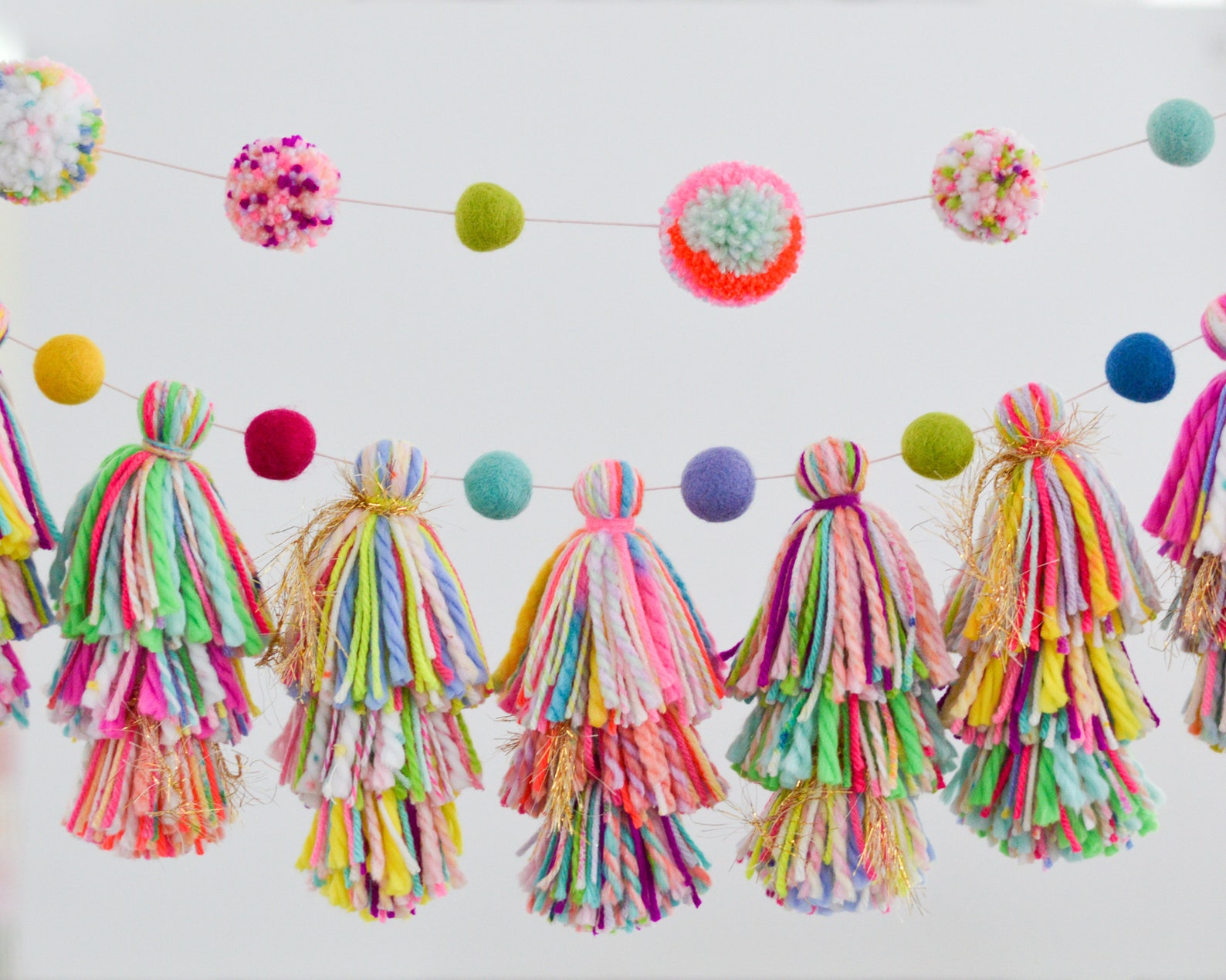 Tassel Garland Yarn Tassels Rainbow Tassels Felt Ball | Etsy UK