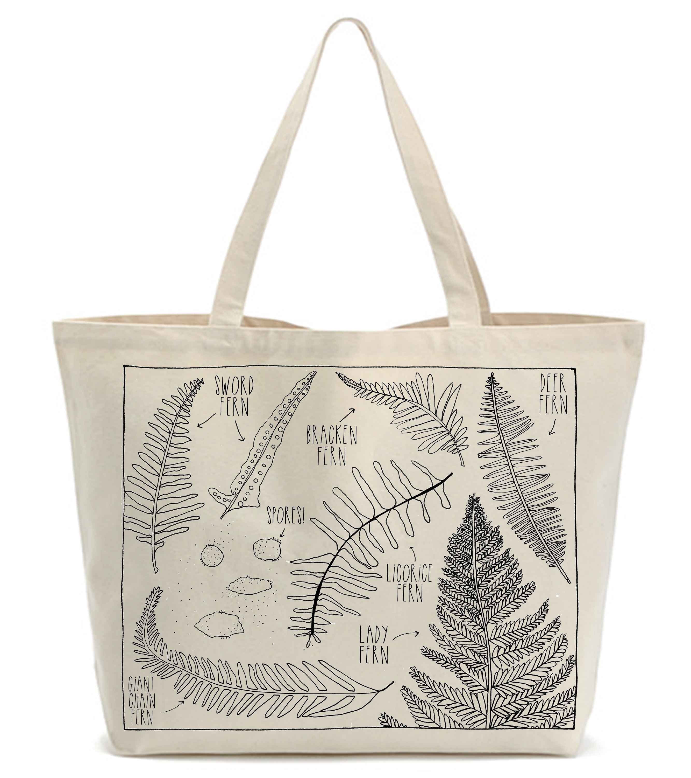 Fern Tote Bag Illustrated Tote Silk Screened Tote Bag - Etsy
