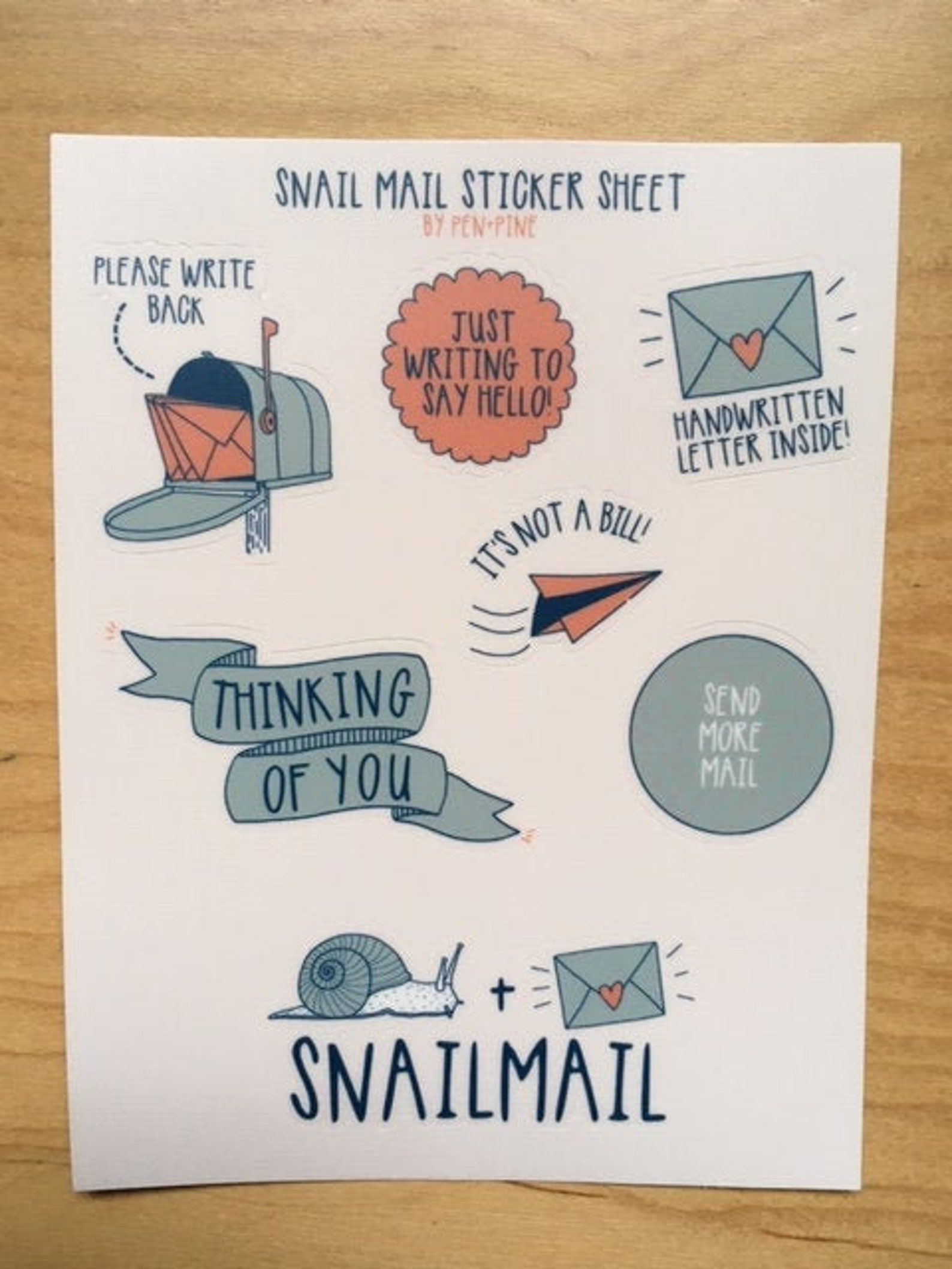 Snail Mail Sticker Sheet Vinyl Stickers Illustrated | Etsy