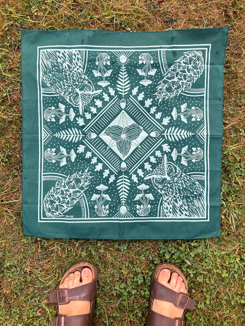 Green Woodland Bandana | Cotton Bandana | Screen Printed | Natural ...