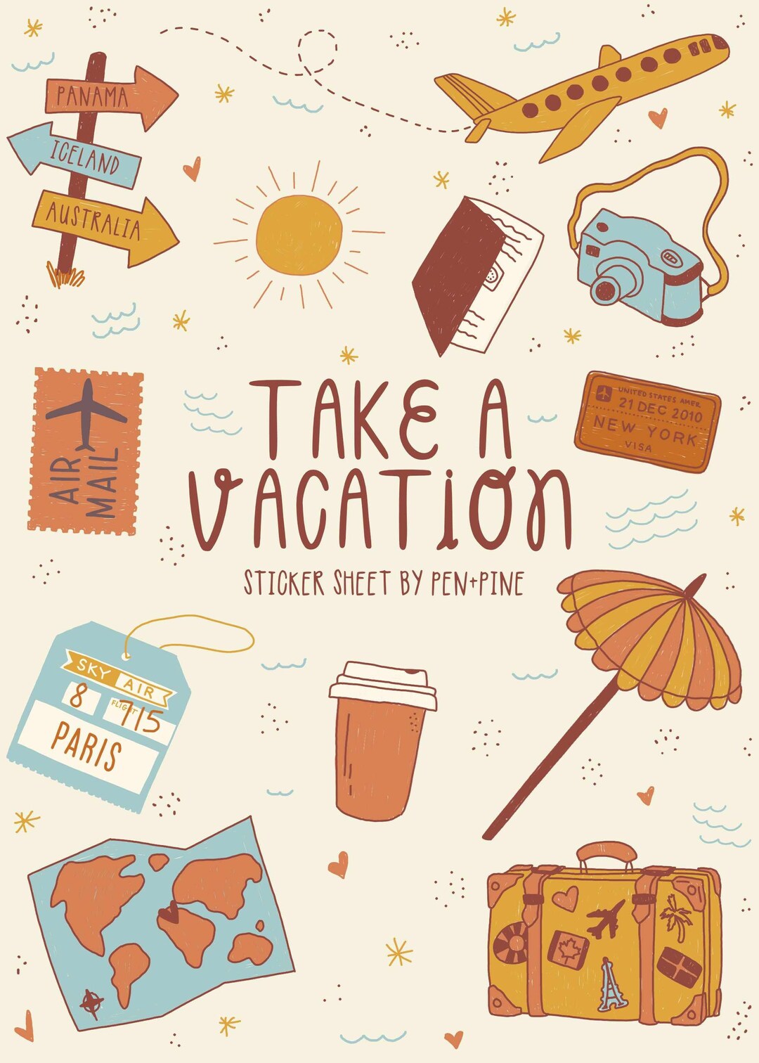 Travel Sticker Sheet Sheet - Vinyl Sticker - Illustrated Sticker - Etsy