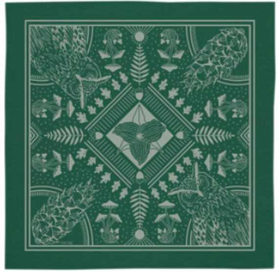 Green Woodland Bandana Cotton Bandana Screen Printed - Etsy