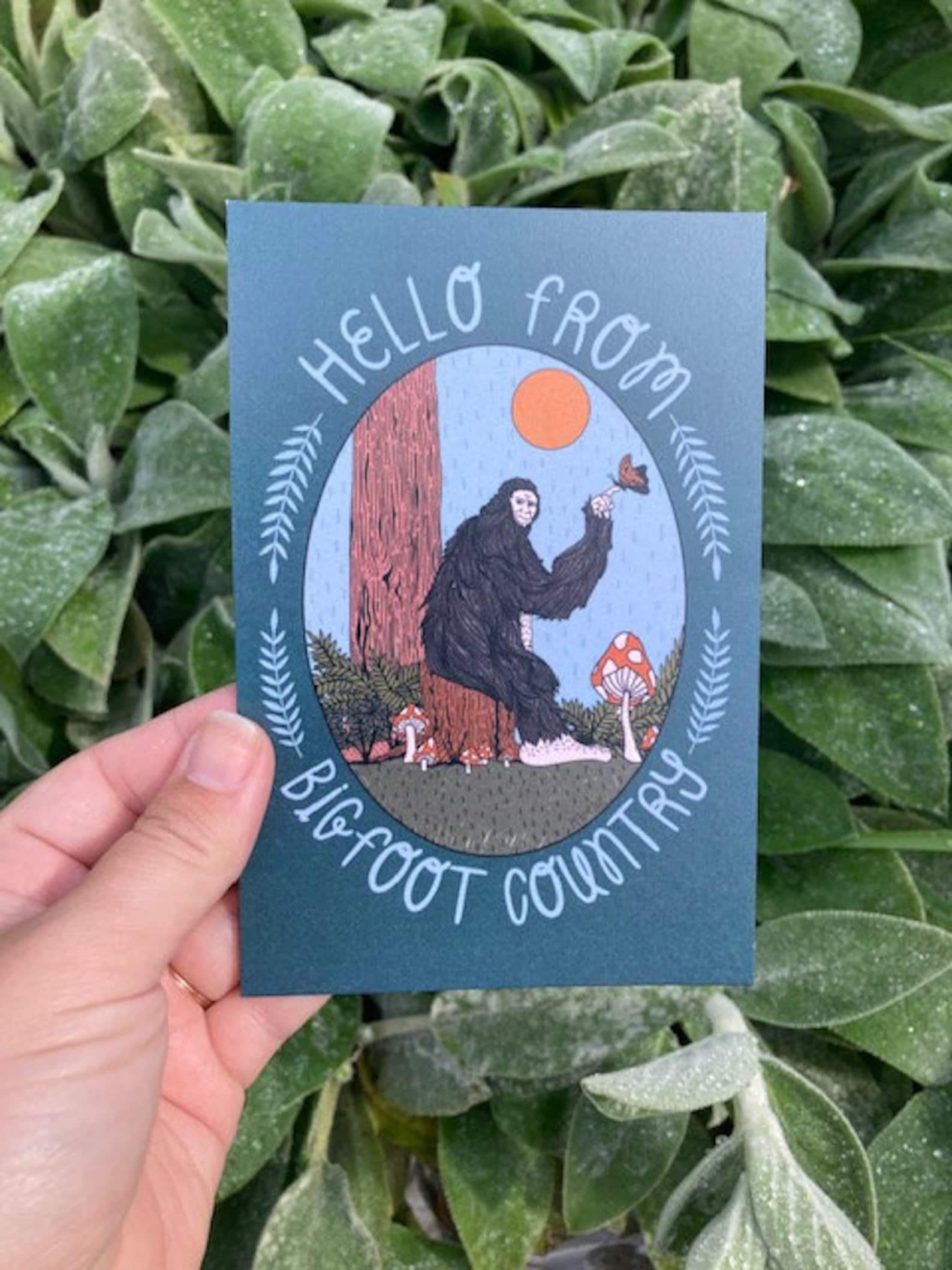 Bigfoot Postcard - Hello From Bigfoot Country, Illustrated Sasquatch - Etsy