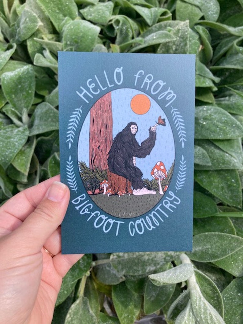 Bigfoot Postcard - Hello From Bigfoot Country, Illustrated Sasquatch - Etsy