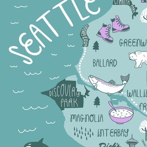Seattle Map - Illustrated Map - Art Print - 8"x10" Print - Affordable ...