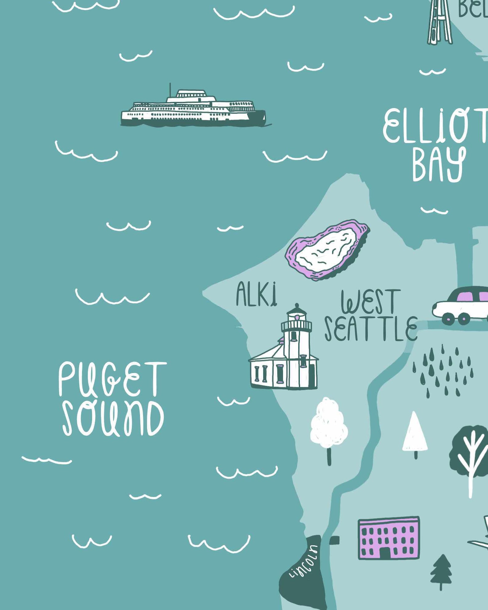 Seattle Map Illustrated Map Art Print 8x10 - Etsy