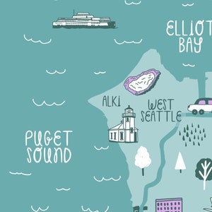 Seattle Map - Illustrated Map - Art Print - 8"x10" Print - Affordable ...