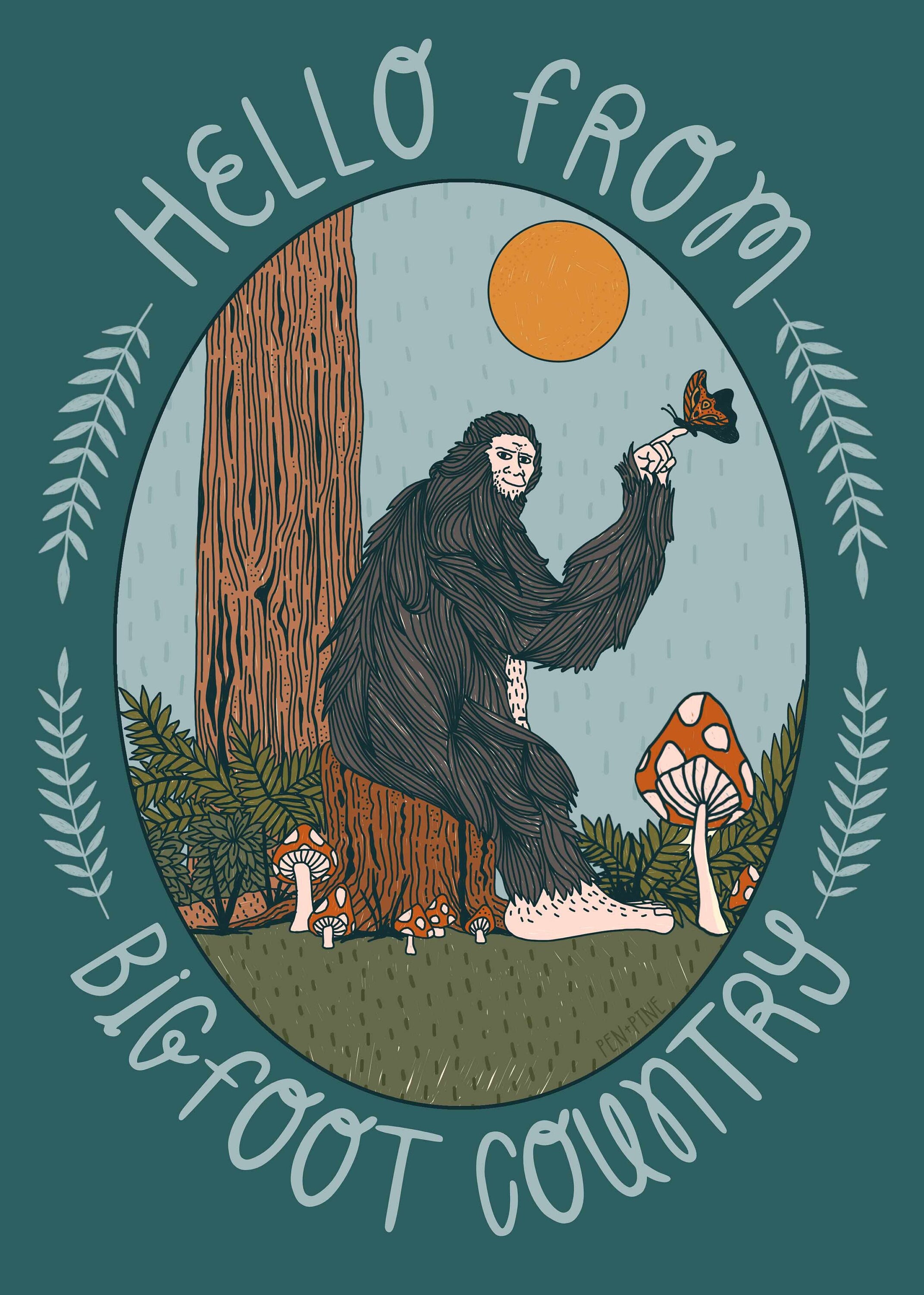 Bigfoot Postcard - Hello From Bigfoot Country, Illustrated Sasquatch - Etsy