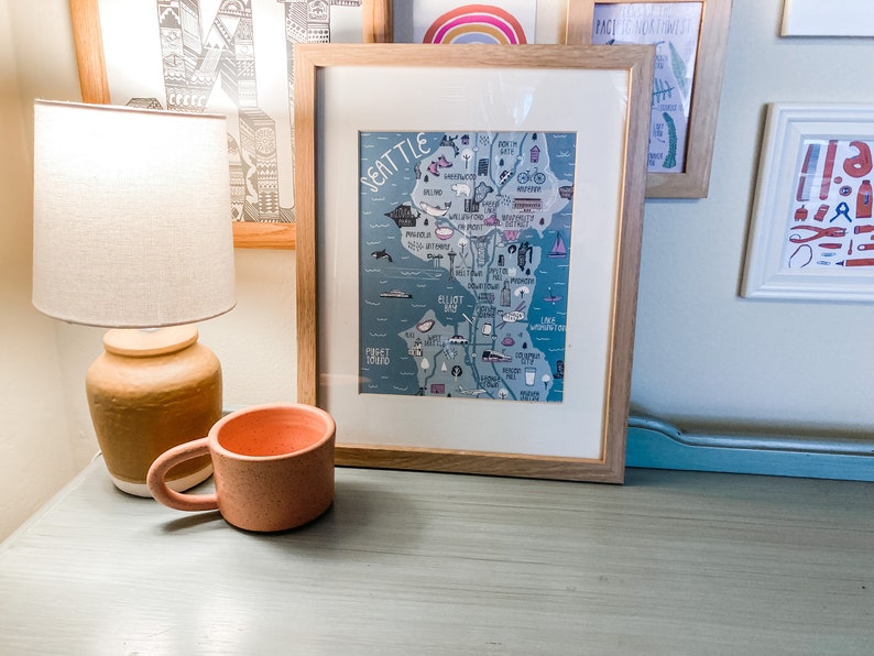Seattle Map - Illustrated Map - Art Print - 8"x10" Print - Affordable ...
