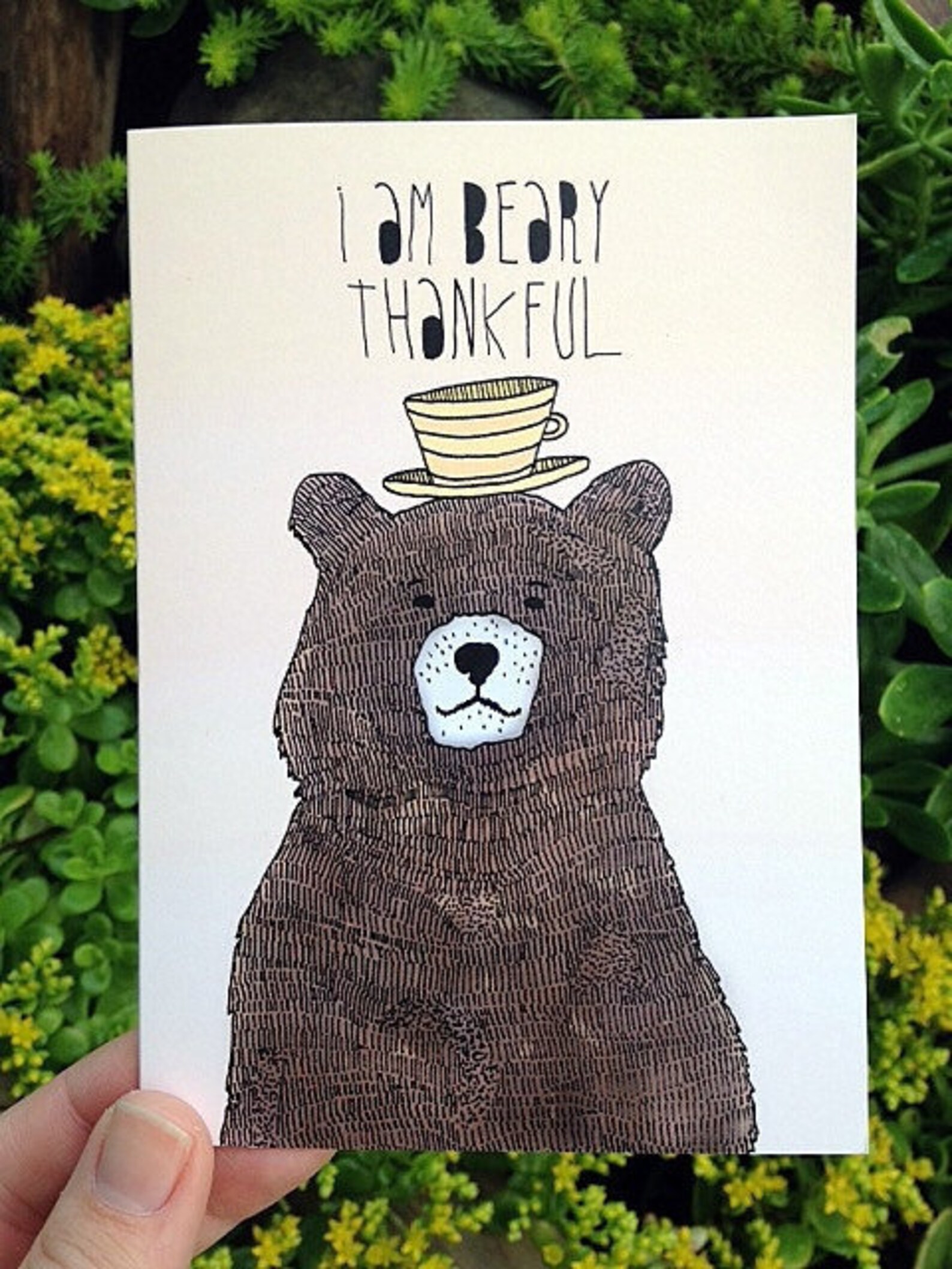 Illustrated Card Thank You Card Punny Card Beary - Etsy