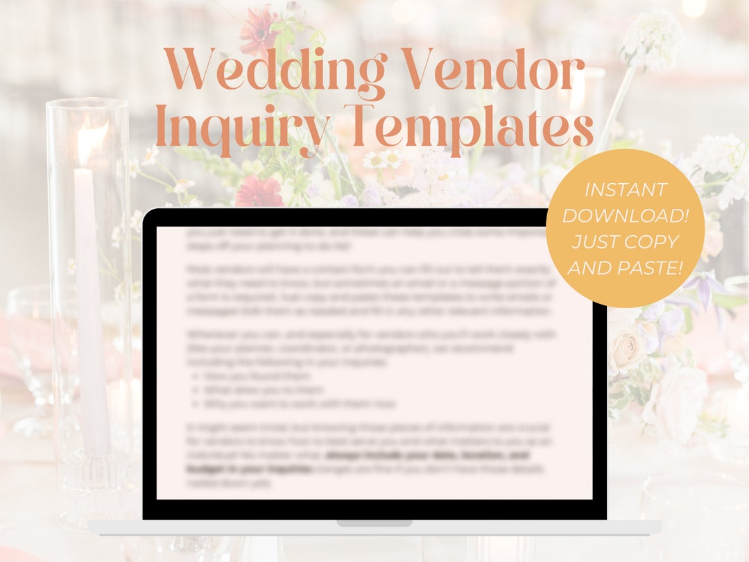 10 Wedding VENDOR INQUIRY Digital Downloadable TEMPLATE Available in ...