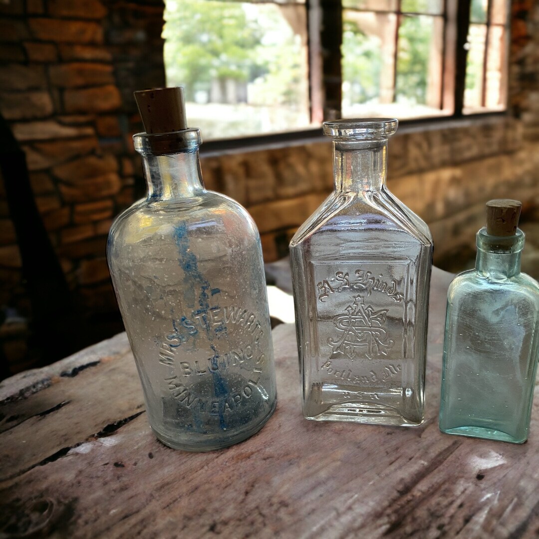 Antique Glass Bottles Group of 3 - Etsy