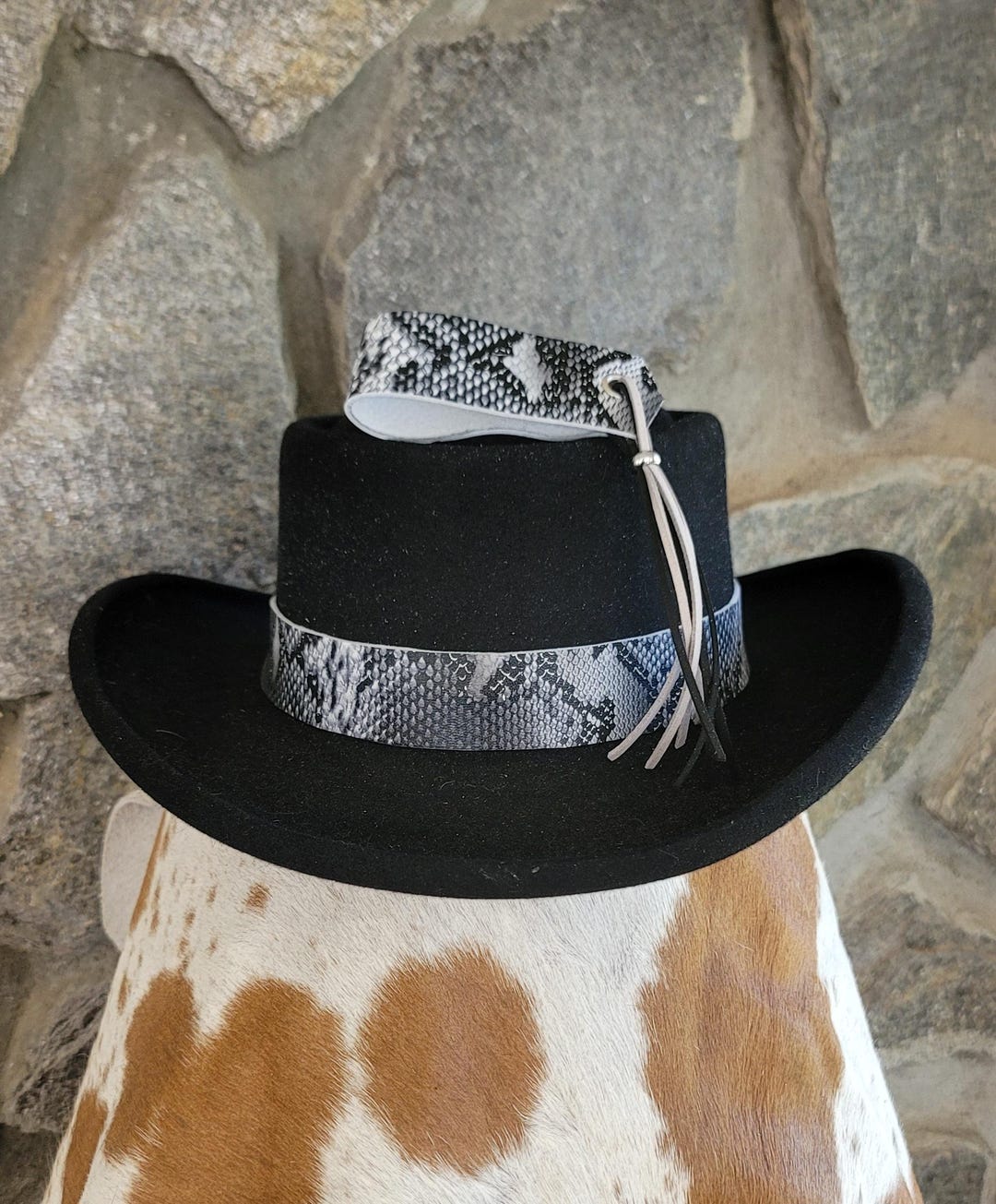 Black Gray & White Genuine Leather in Python Snakeskin Print Western or ...