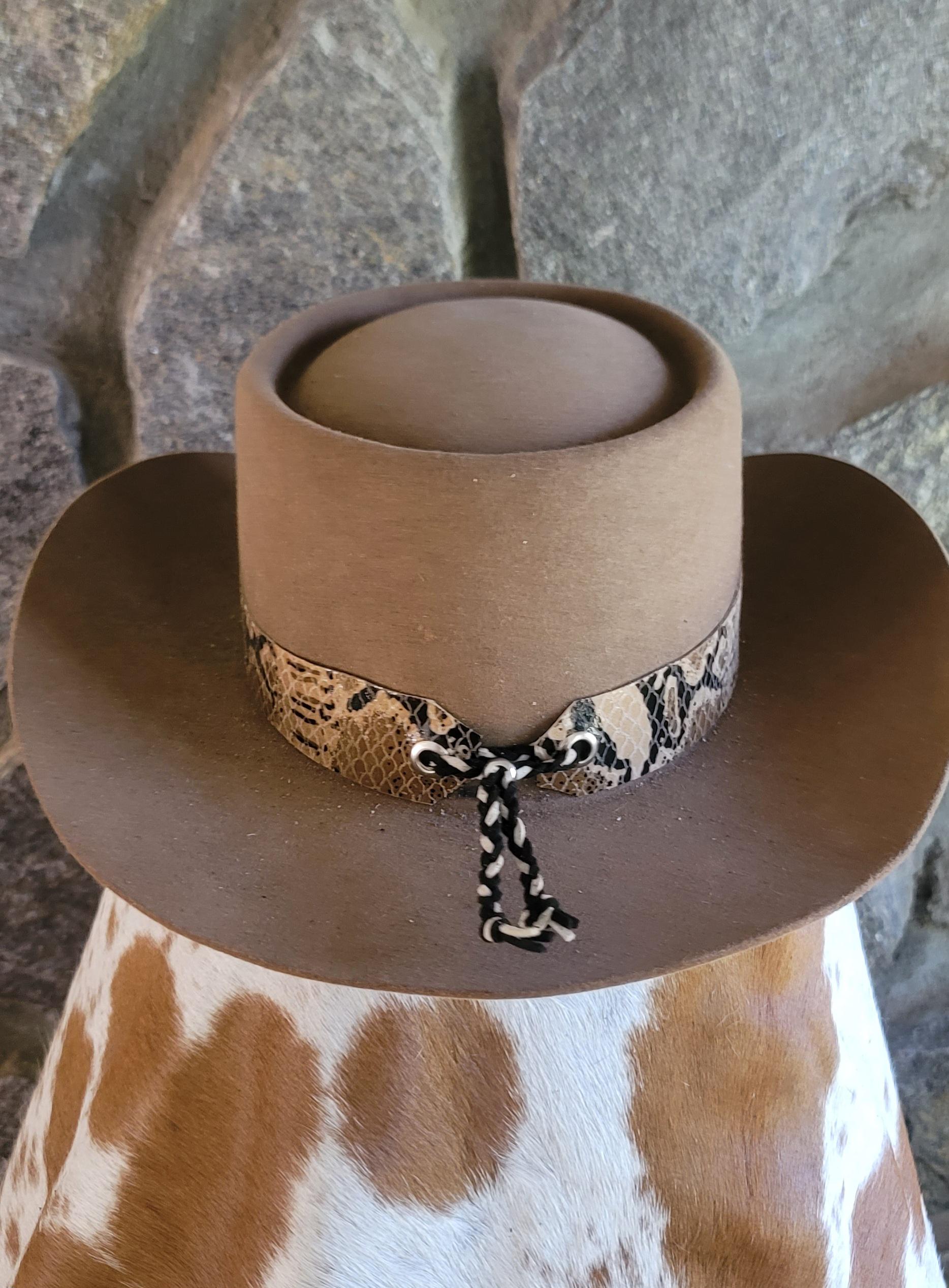 Natural Python Snakeskin Print Black & Taupe Leather Hatband Hat Band ...