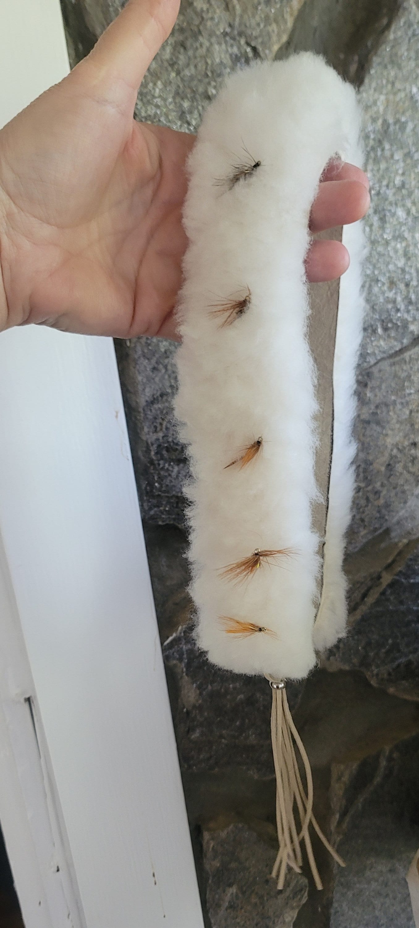WHITE Leather Sheep Skin FISHING Lure Hatband Hat Band With Genuine ...