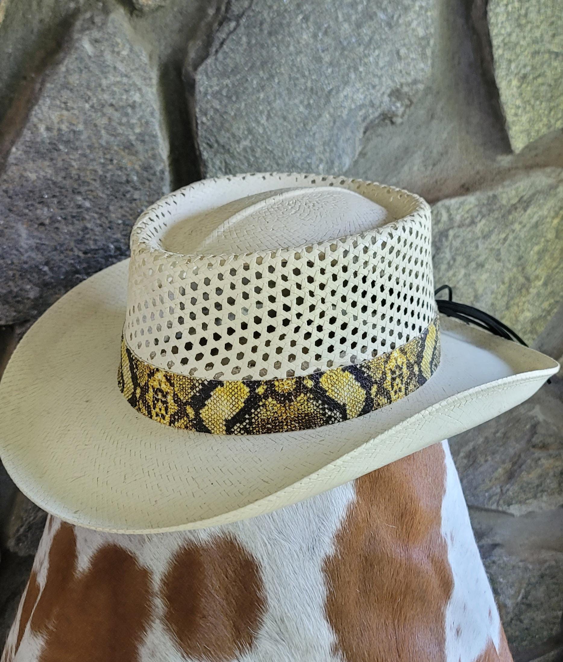 Amber Yellow & Brown Genuine Leather in Python Snakeskin Print Western ...