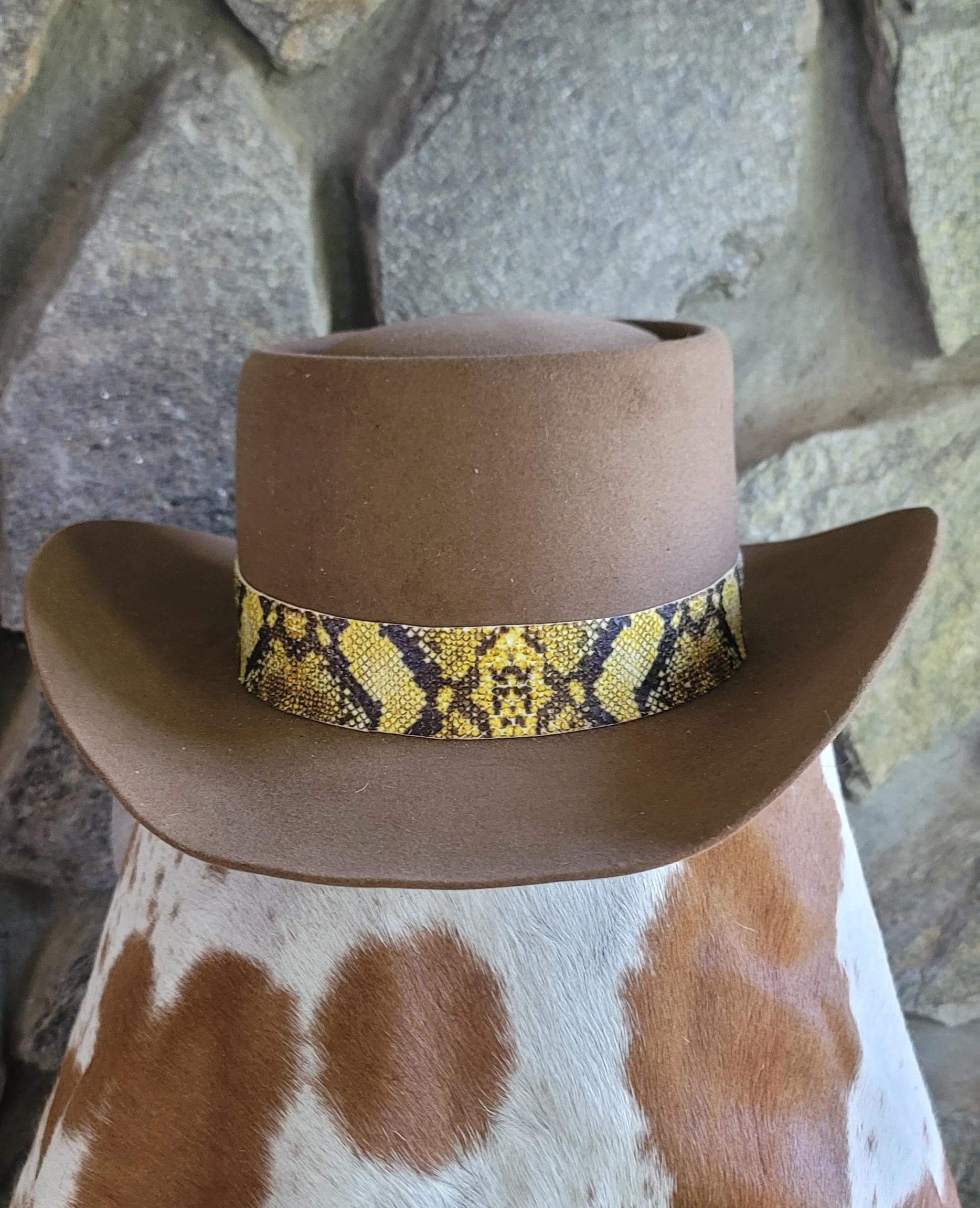 Amber Yellow & Brown Genuine Leather in Python Snakeskin Print Western ...