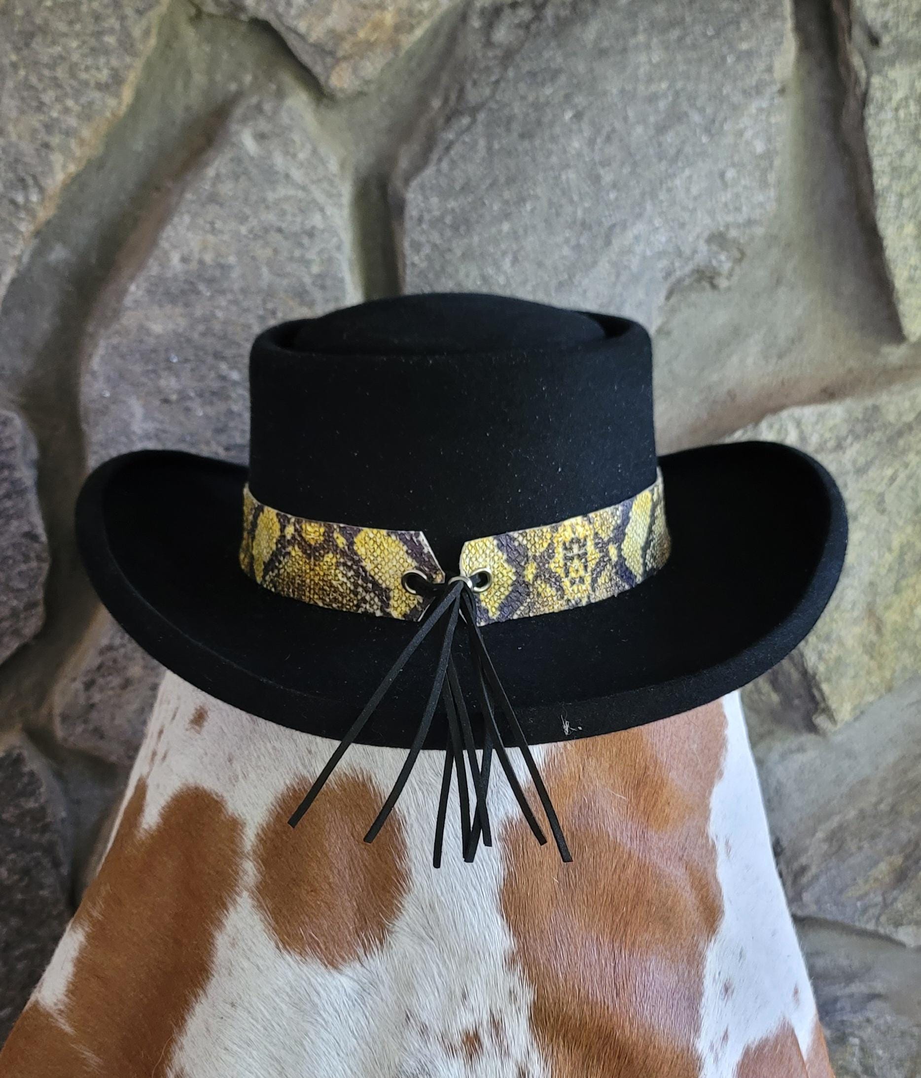 Amber Yellow & Brown Genuine Leather in Python Snakeskin Print Western ...