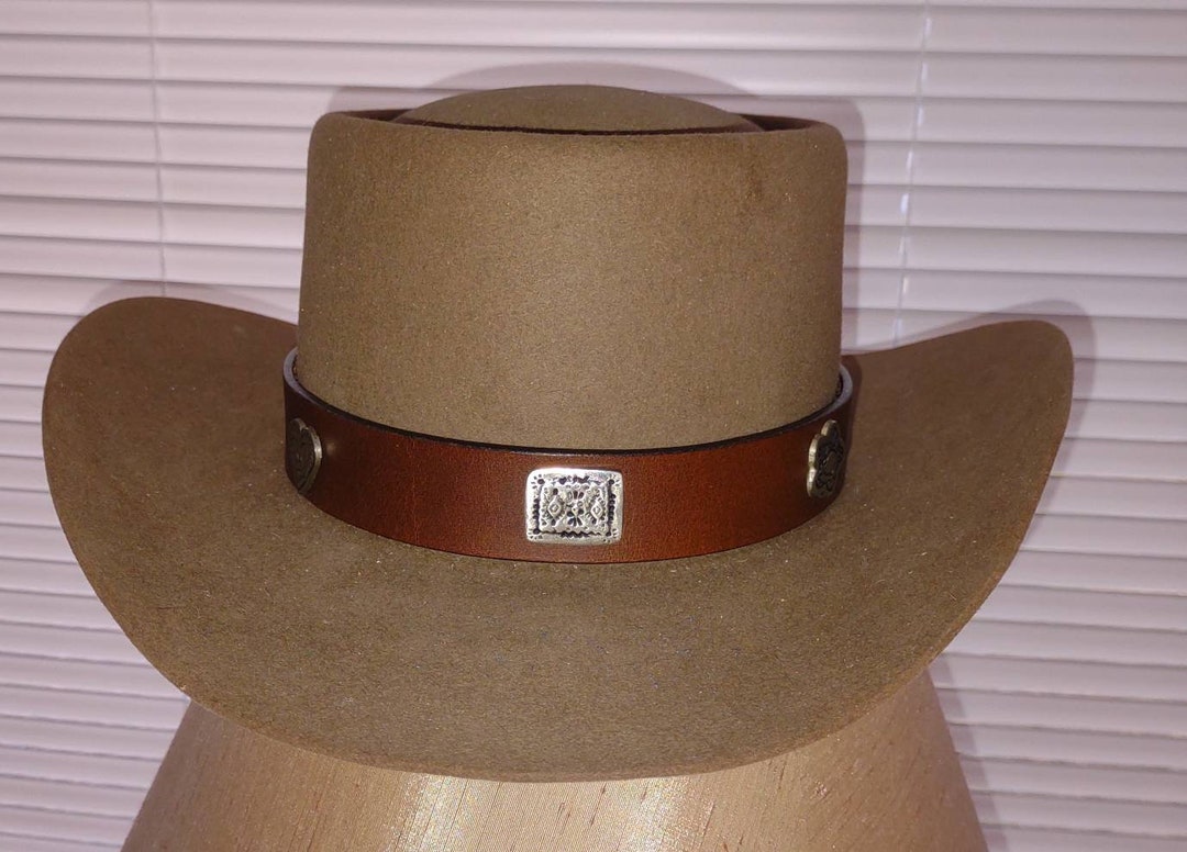 Brown Leather Silver Conchos Heart Flowers Hatband Hat Band Woman Man ...