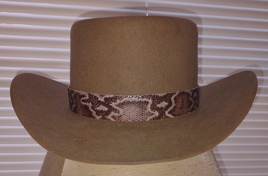 Brown and Bronze Genuine Leather Python Snakeskin Print Hat Band ...