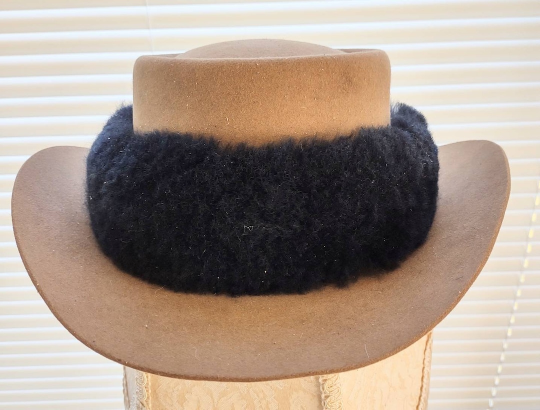 BLACK Leather FISHING Lure Hatband Hat Band With Genuine Sheepskin Wool ...