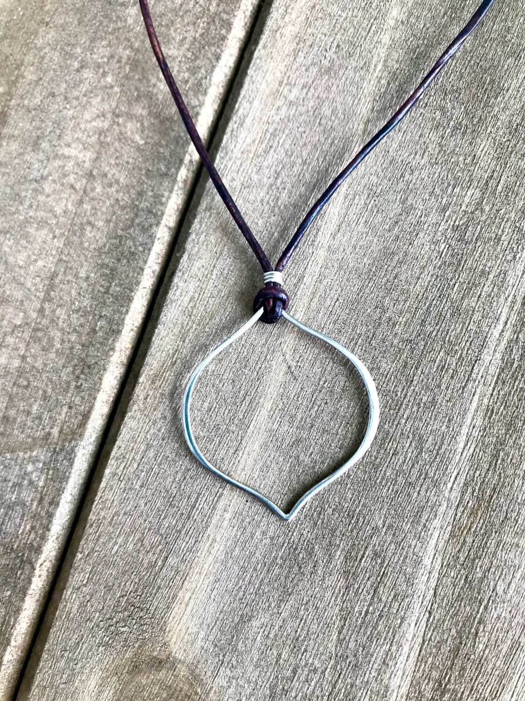 Leather & Sterling Silver Curved Frame Pendant. Frame Pendant. Simple ...