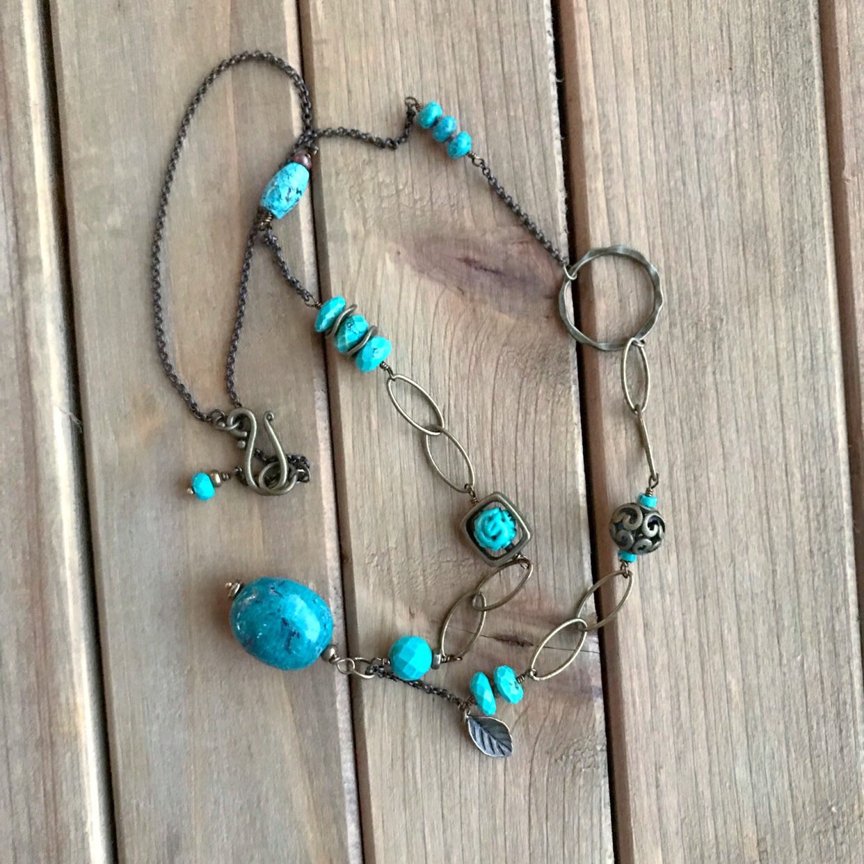 Long Turquoise and Antique Chain Necklace Long Layering - Etsy