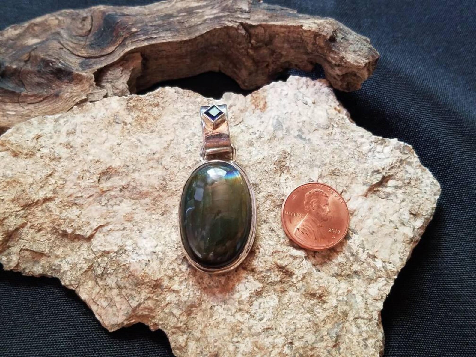 Big Labradorite Iolite Sterling Silver Pendant / Labradorite - Etsy