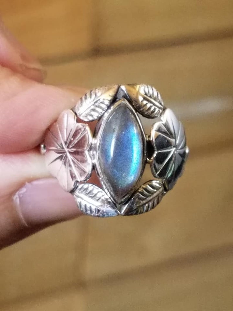 Labradorite Sterling Silver Ring Size 9, Flashy Labradorite Leaf Ring ...