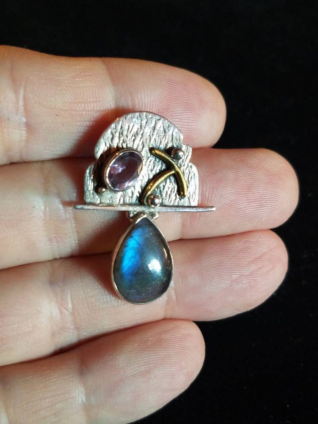 Blue Labradorite Pendant, Amethyst Pendant, Labradorite Necklace ...