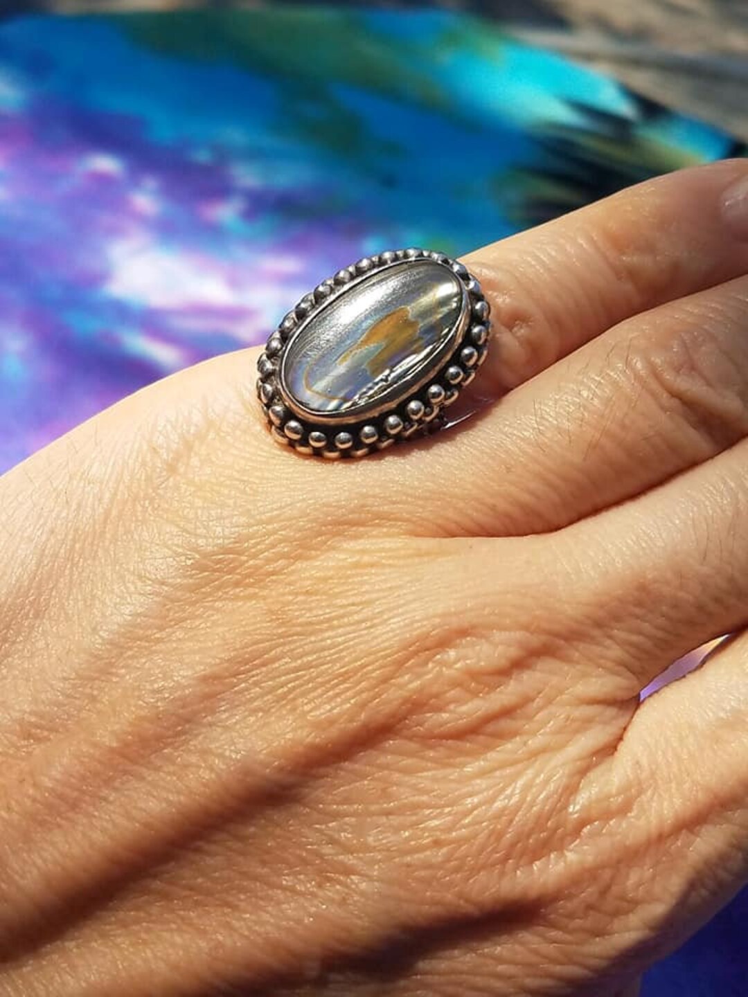 Abalone Shell Sterling Silver Ring Size 5.5, Big Abalone Ring, Abalone ...