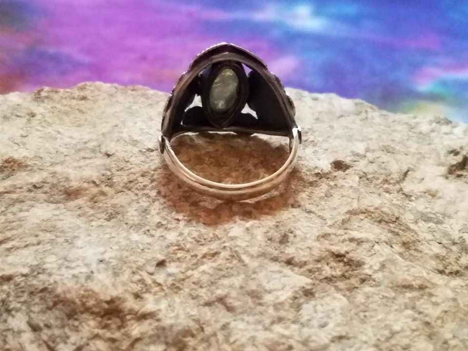 Labradorite Sterling Silver Ring Size 9, Flashy Labradorite Leaf Ring ...