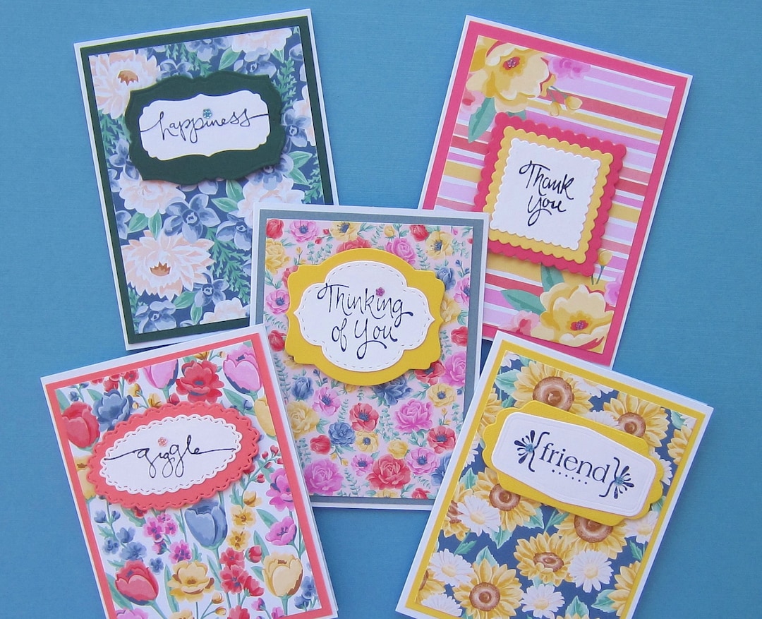 NOTE CARDS - 5 Handmade Greeting Note Cards - Different Sayings- Thank ...