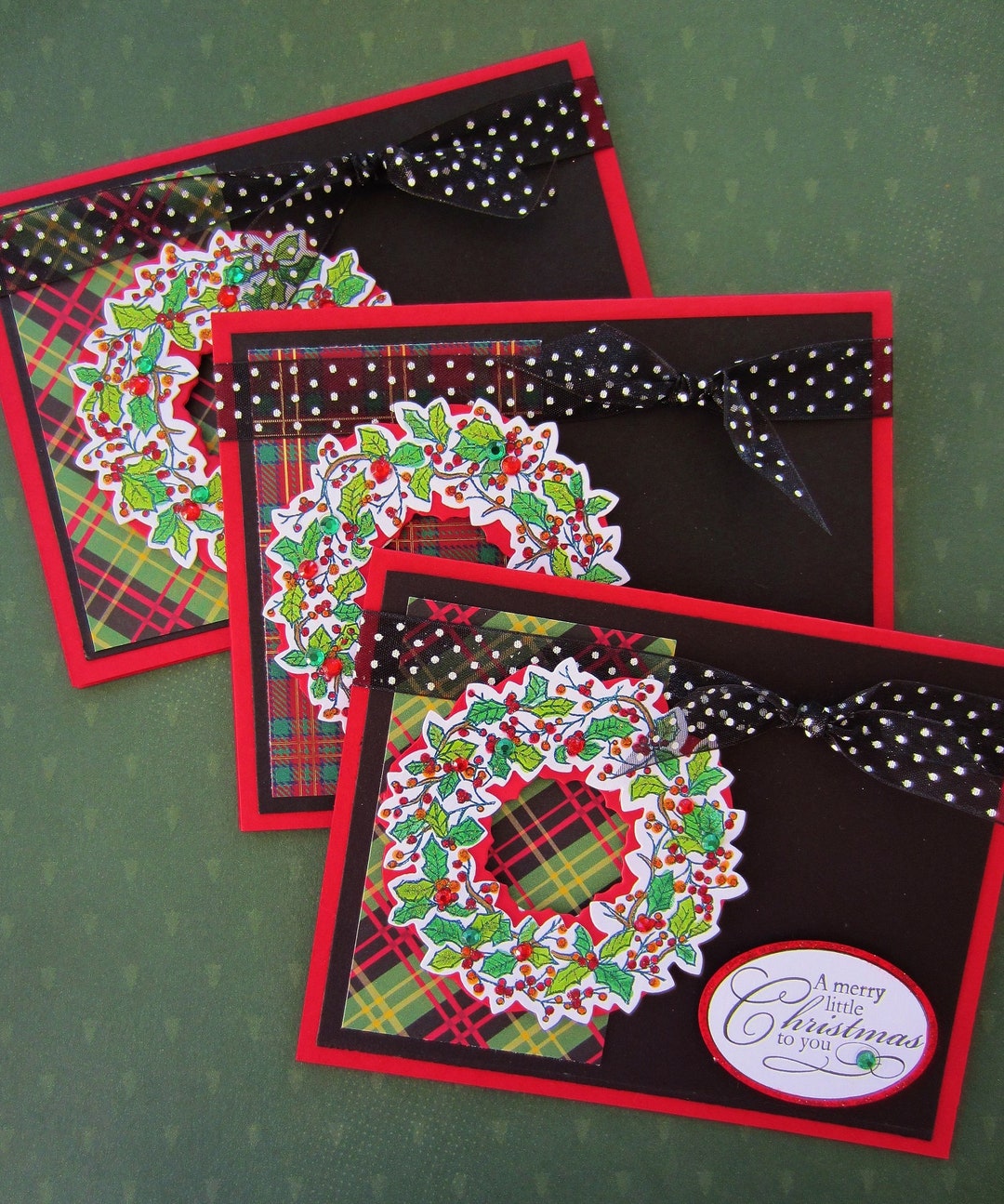 Cards-handmade Christmas Cards-set of 3-wreath Design With - Etsy