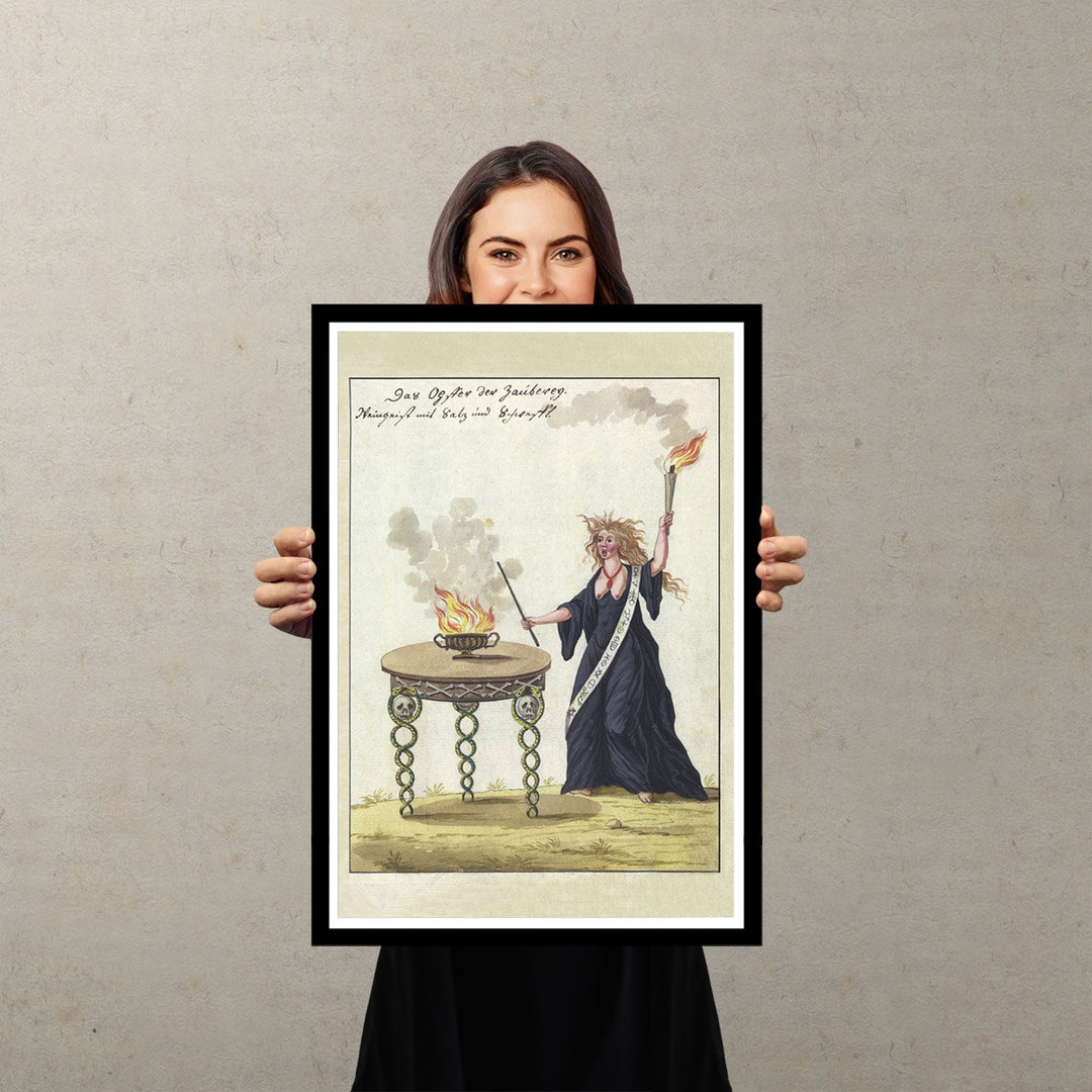 Witch Summoning a Demon - Occult Poster, Wall Decor, Art Print, Retro ...