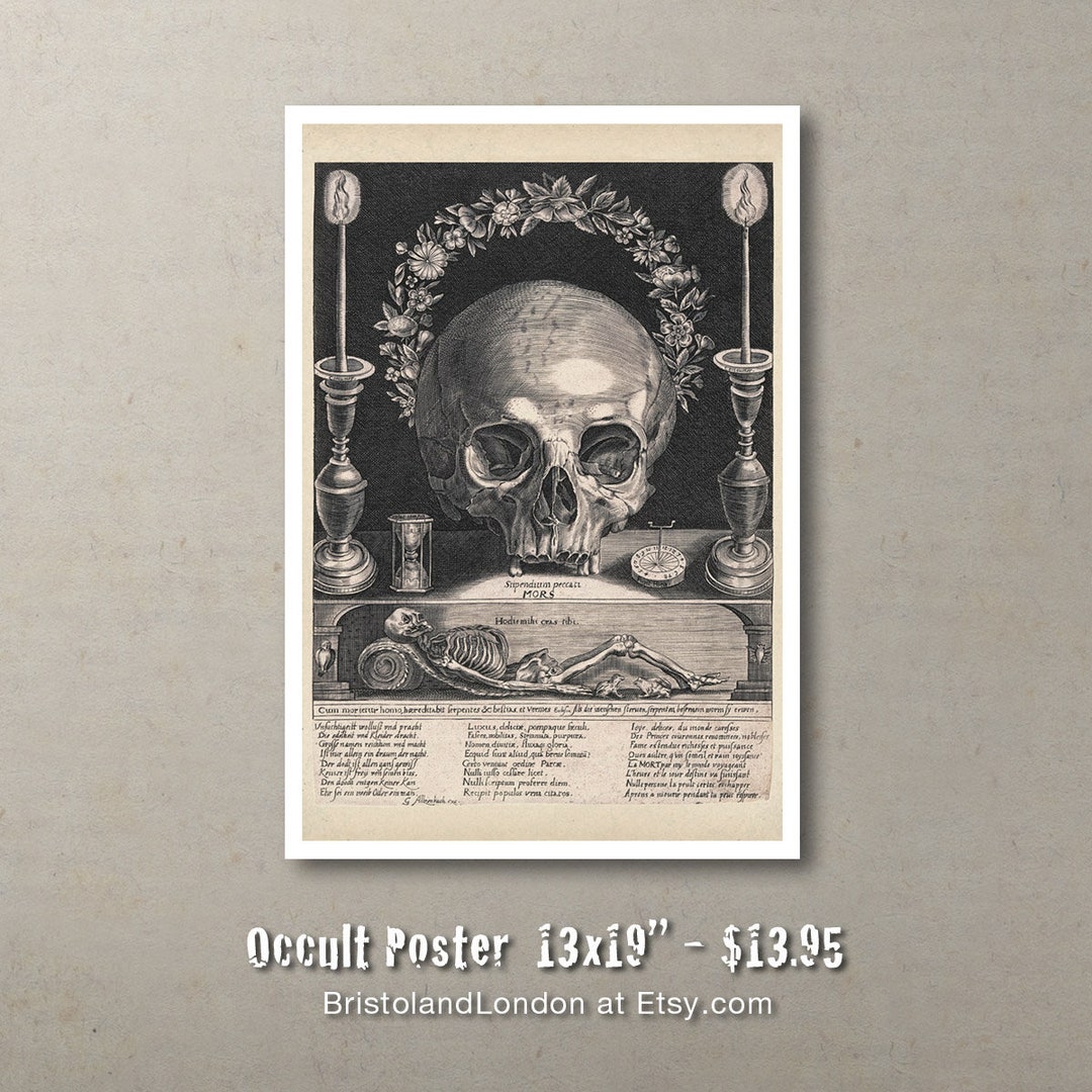 Memento Mori Occult Poster, Skull, Candles & Skeleton, Esoteric Home ...