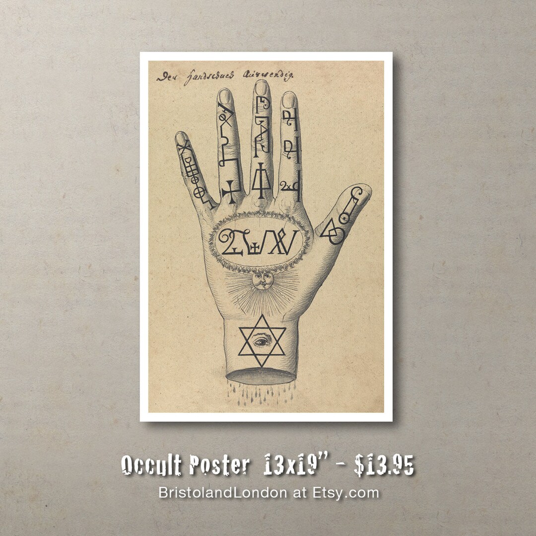 Hand Covered in Kabbalistic Signs and Sigils Occult Poster, Wall Decor ...