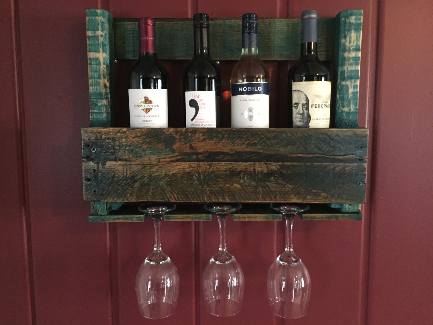 Handmade Wine Rack - Turquoise Stain - Etsy