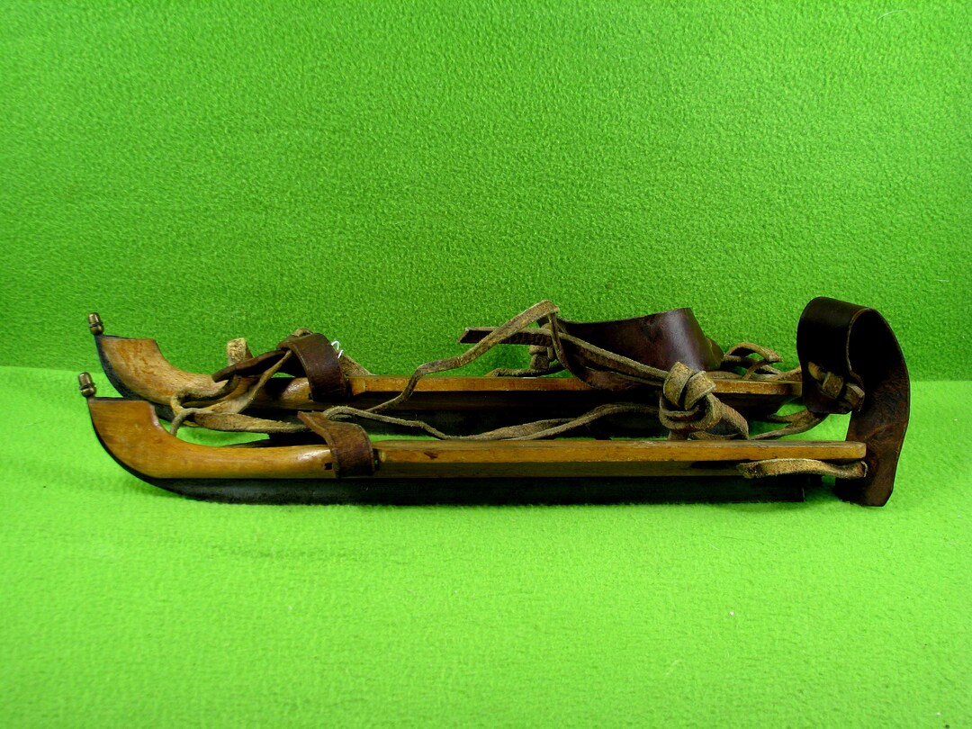 Antique Long Dutch Ice Skates Made by Verstaald, Brass Finials ...