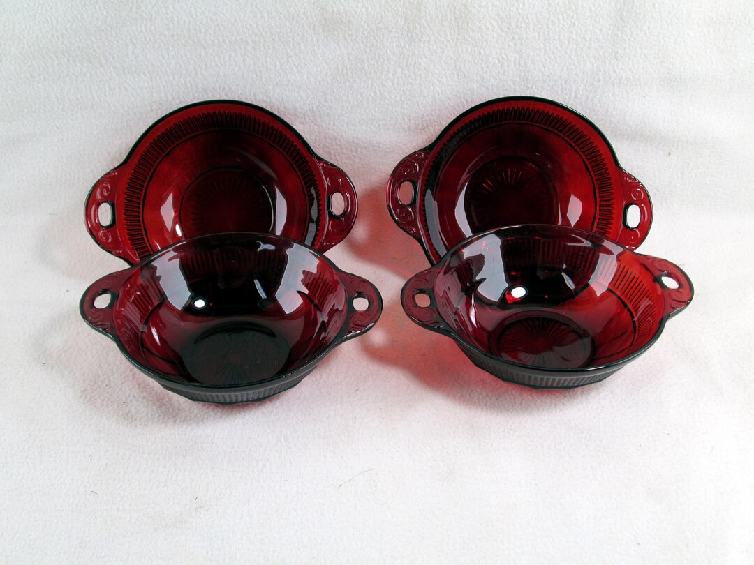 Vintage Ruby Depression Glass, 4 Berry Dishes, Coronation Pattern ...