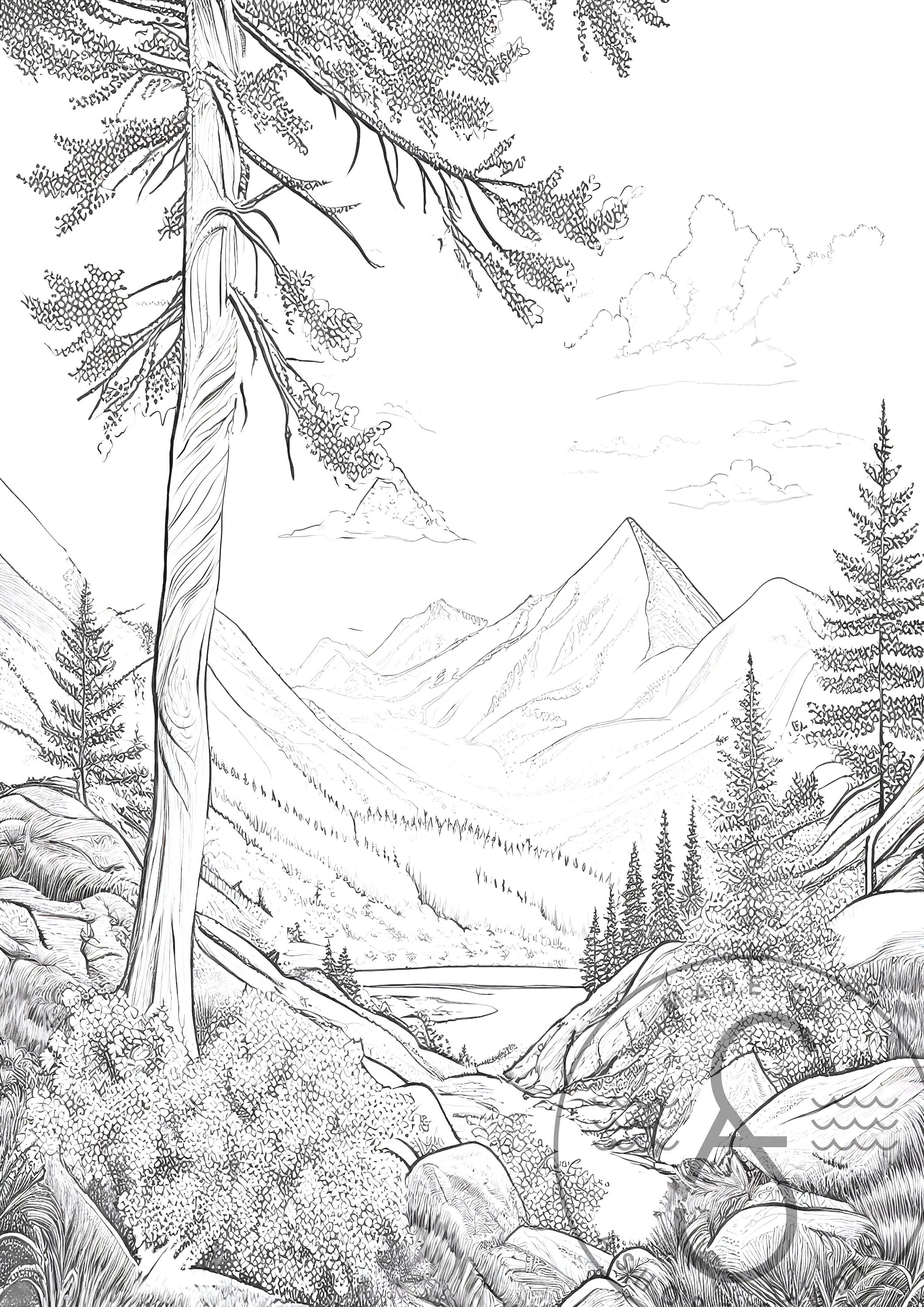 Printable Coloring Pages - Majestic Mountains - Instant Download - 5 ...