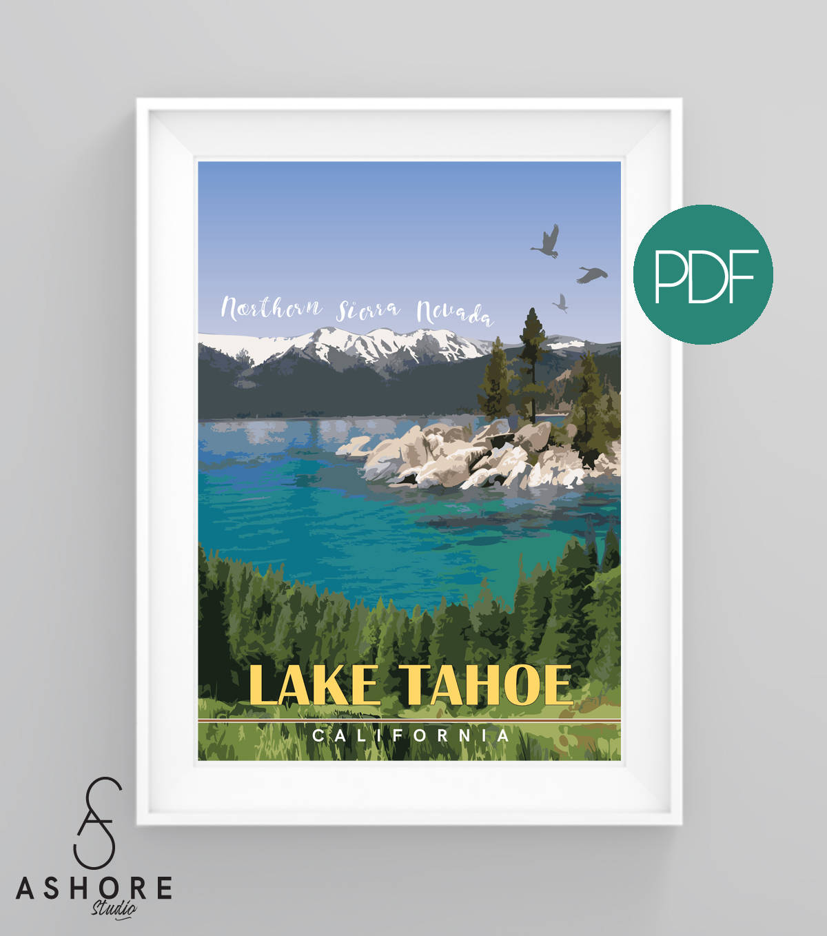 Lake Tahoe Vintage Travel Poster diy printable pdf/jpeg | Etsy