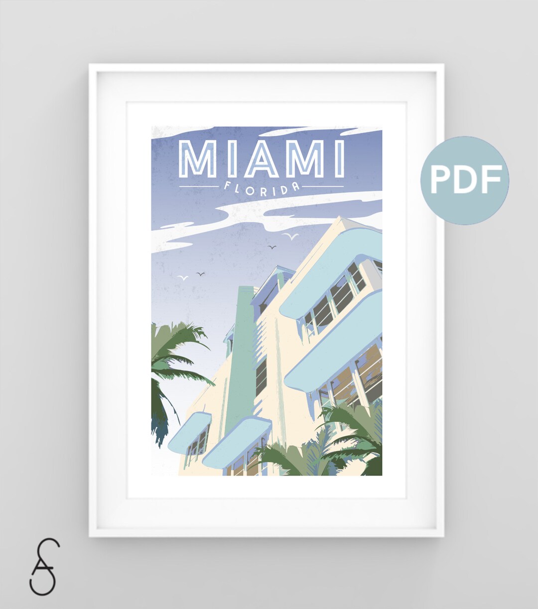 MIAMI, USA Vintage Travel Poster, Diy Printable Pdf Jpeg Download ...