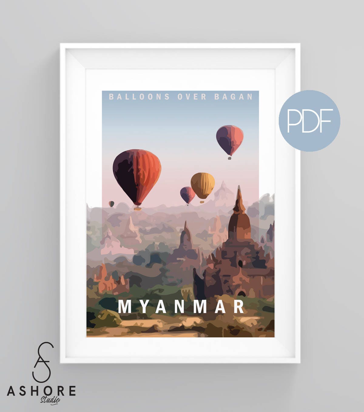 MYANMAR Bagan Vintage Travel Poster Diy Printable Pdf Jpeg - Etsy