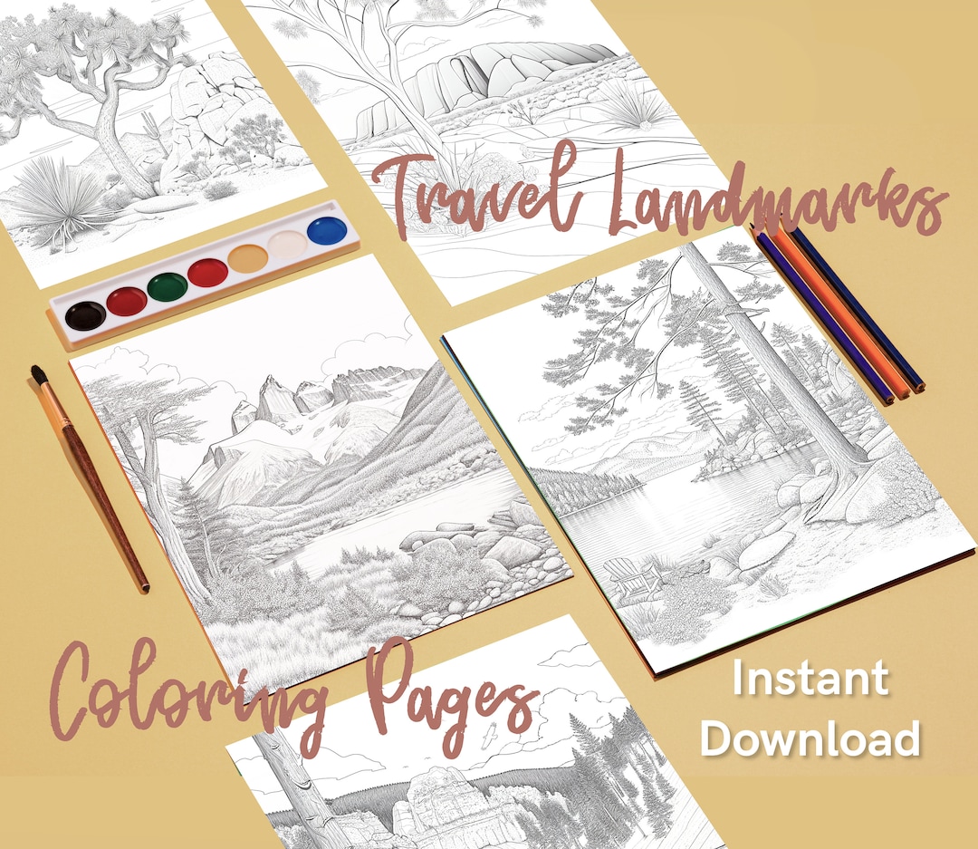 Printable Coloring Pages - Travel Landmarks - Instant Download - 5 Park ...