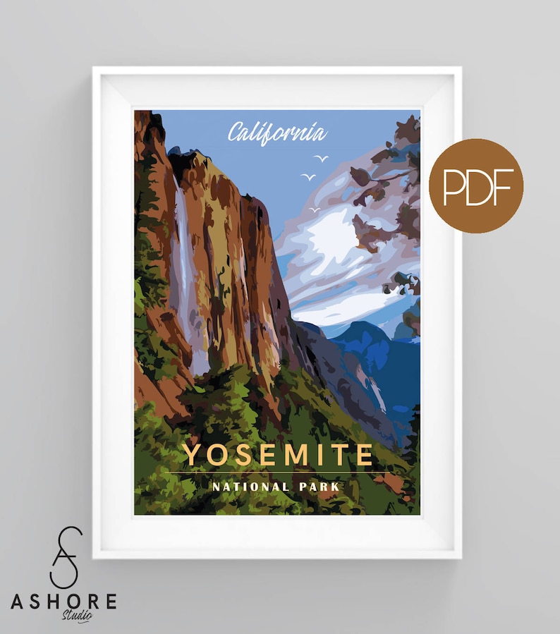YOSEMITE National Park California Vintage Travel Poster diy | Etsy