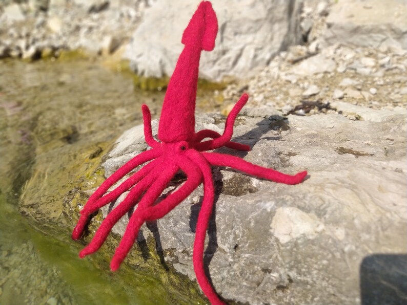 Squid Sculpture, Needle Felted Squid, Wool Ocean Animal - Etsy