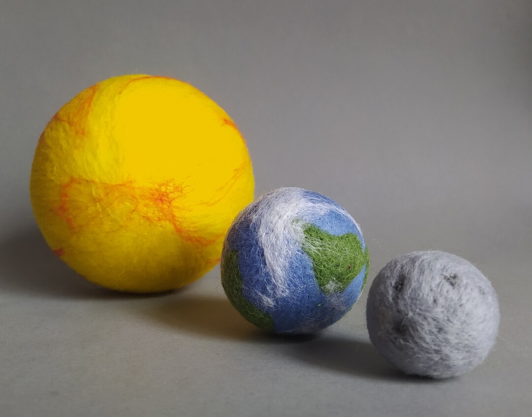 Needle Felted Sun, Earth and Moon Set, Solar System Planets, Cosmos ...