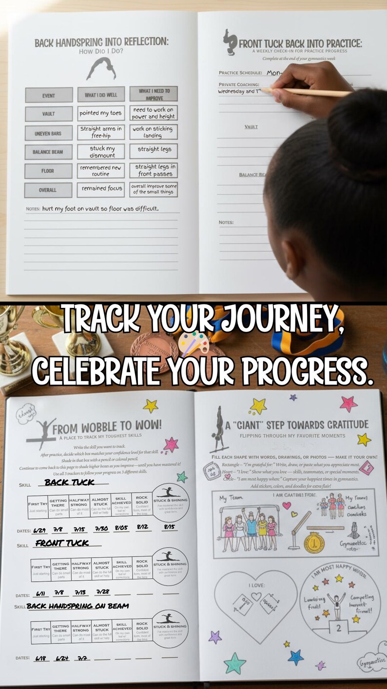 Gymnastics Journal | Skills Tracker, Doodle Pages Activity Book - Etsy UK